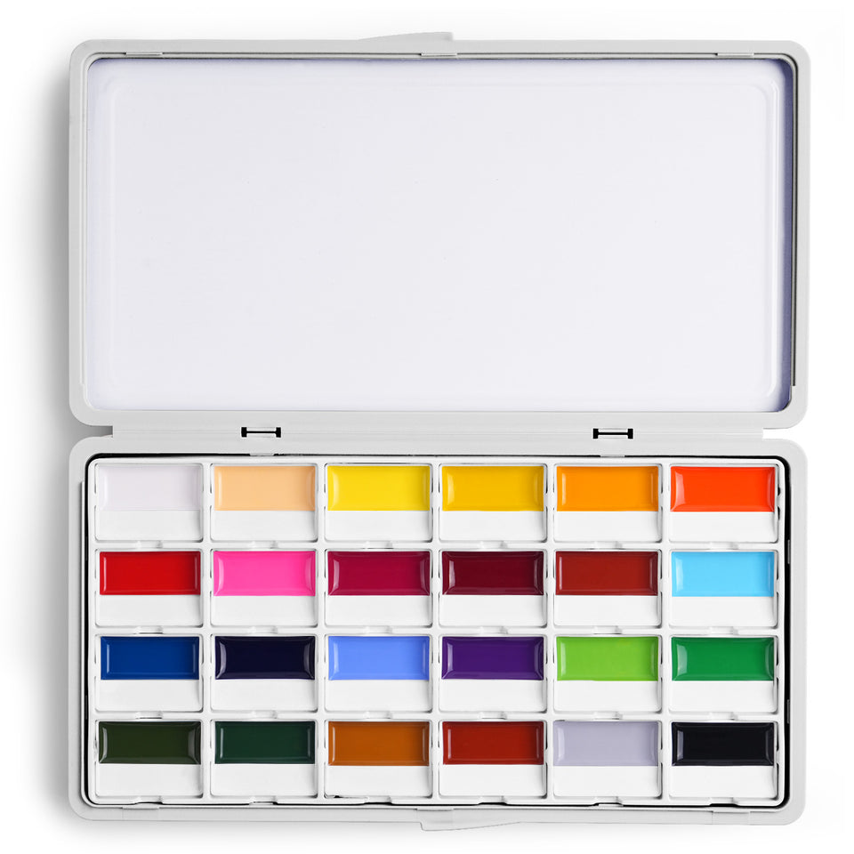 Fuumuui 24-Color Opaque Semi-Solid Watercolor Paint Set – High Saturat