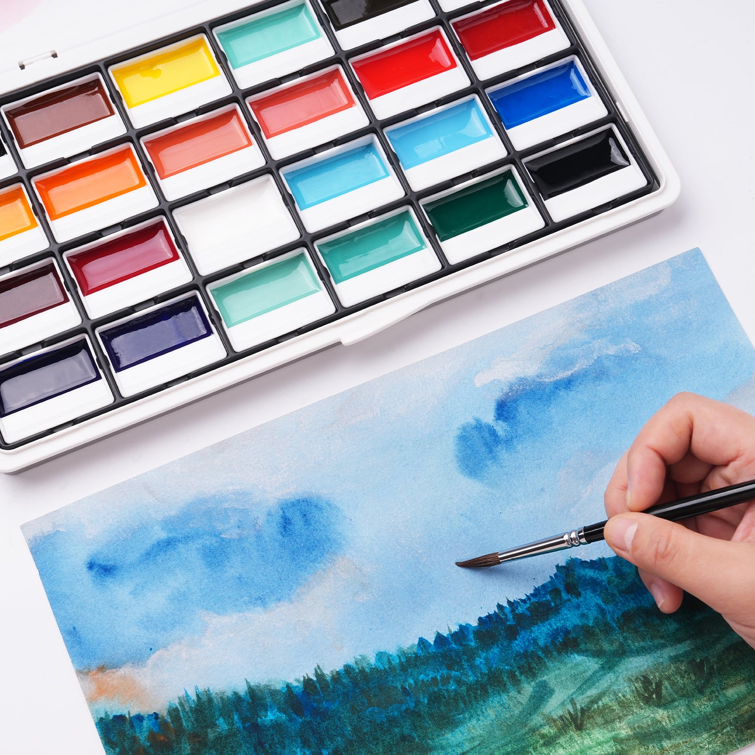 24-Color Earthy Opaque Semi-Solid Watercolor Set | Fuumuui